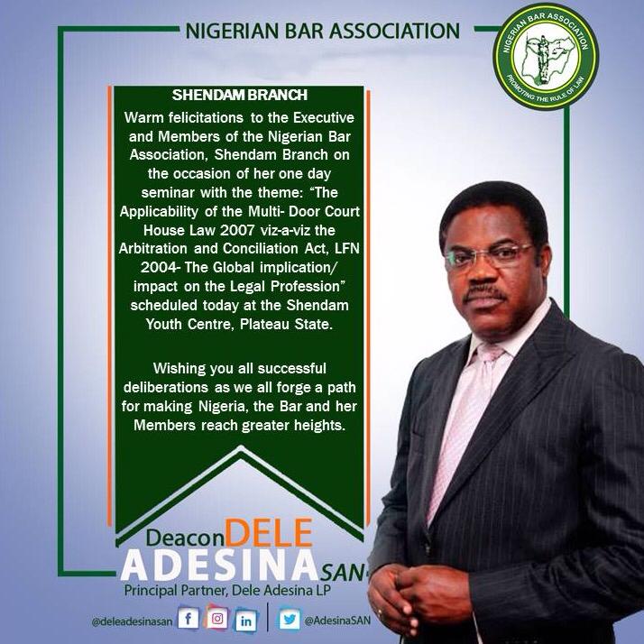 Deacon Dele Adesina, SAN, Felicitates with NBA Shendam - TheNigeriaLawyer