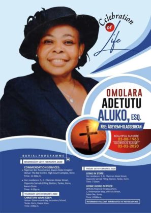 Burial Arrangement Of Mrs. Omolara Adetutu Aluko (Nee; Adeyemi ...