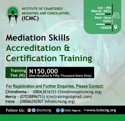 ICMC Mediation Skills Accreditation and Certification Training In Lagos ...