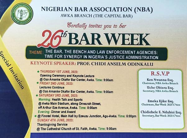 NBA Awka Branch To Hold 2023 Bar Week Themed “The Bar, The Bench, And ...