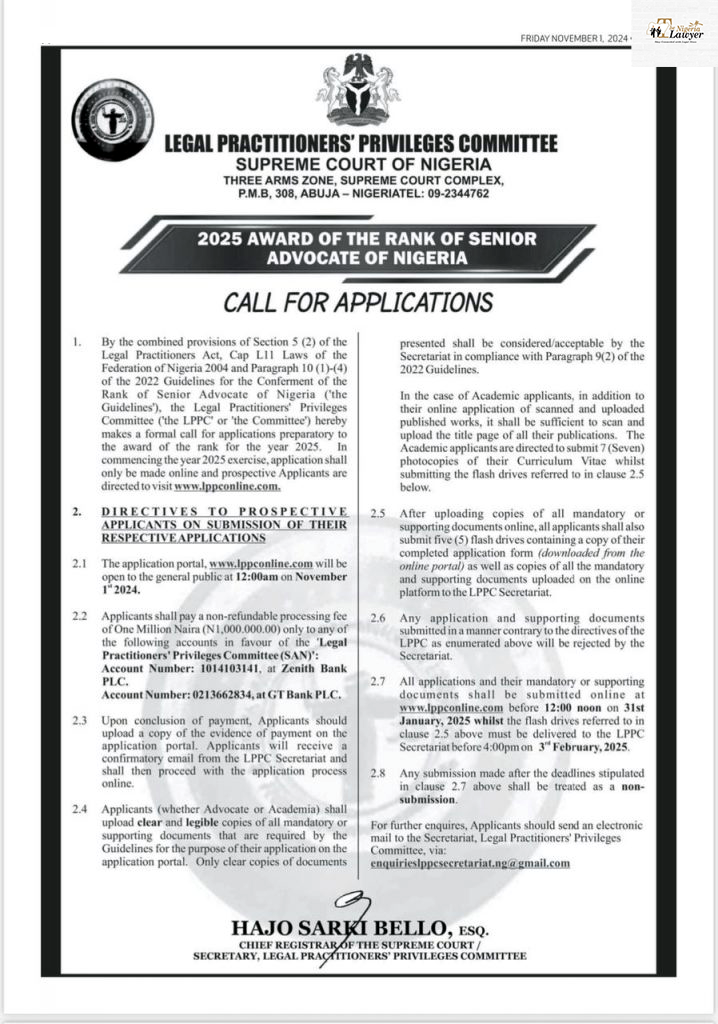 LPPC Opens Application Process For 2025 Senior Advocate Of Nigeria Rank ...