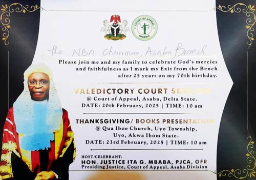 Hon. Justice Ita Mbaba, PJCA, OFR Bows Out After 25 Years, Court Plans ...